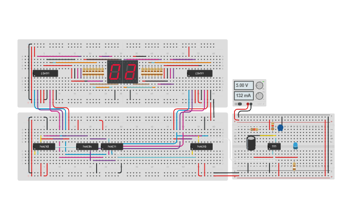 Circuit design Circuito contador de decadas - 2 Display LED con reloj 555 - Tinkercad