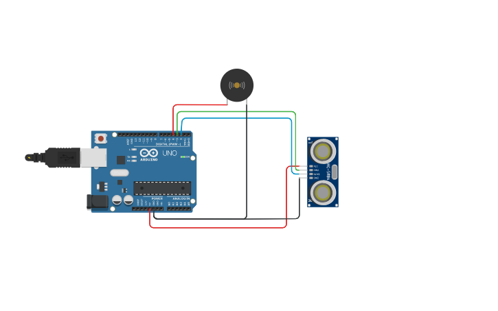 Circuit design Ultrasonic proximity detector - Tinkercad