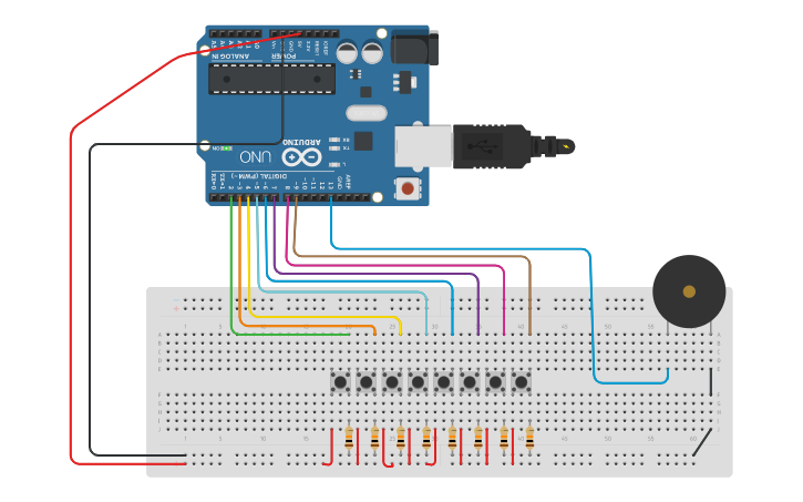 Circuit design Piano | Tinkercad