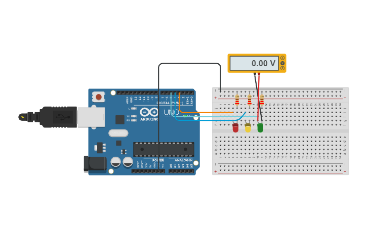Circuit design LED Control using for Loops - Tinkercad