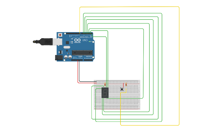 Circuit design 7_segement dispalay with arduino Uno - Tinkercad