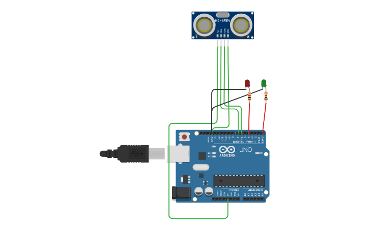 Circuit design Diego Alejandro García y Valeria León - Sensor Ultra Sonido | Tinkercad