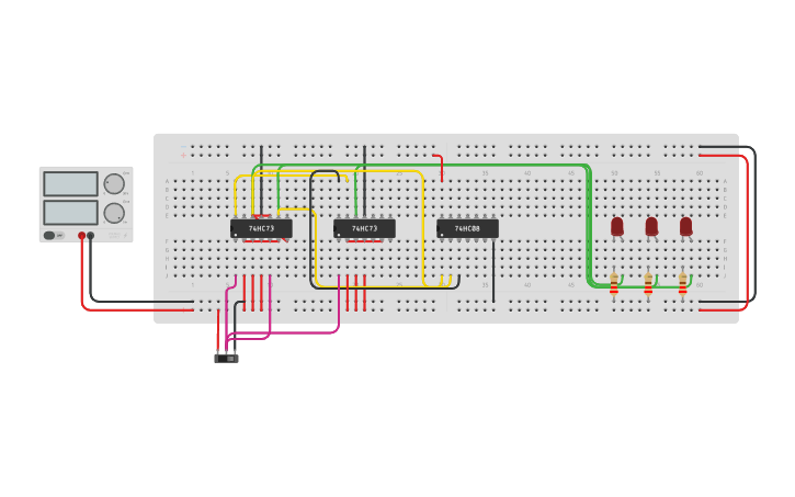Circuit design Mod- 5 Synchronous Up Counter - Tinkercad