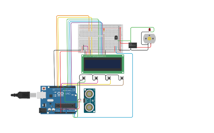 Circuit design Water Management System using SR04 & 16x2 LCD. - Tinkercad