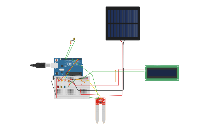Circuit design Moisture Sensor w Solar cell w LDR - Tinkercad