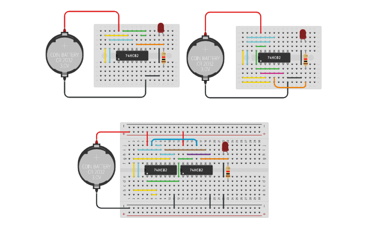 Circuit design AND, OR, XOR Gates with NOR Gates - Tinkercad