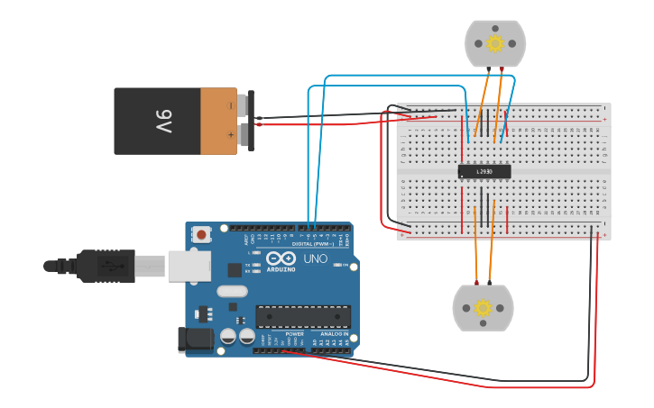 Circuit design controlling two motors using encoder - Tinkercad