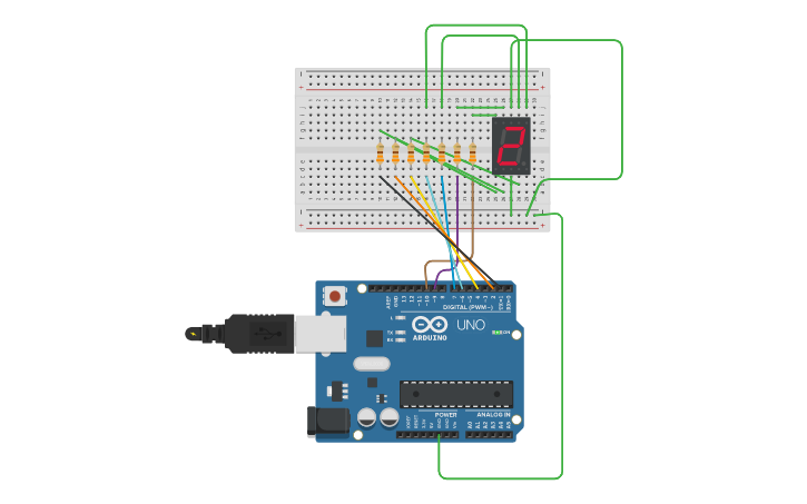 Circuit design Copy of Arduino e display a 7 segmenti - Tinkercad
