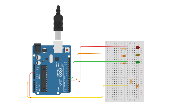 Circuit design CONTROLANDO SENSOR LDR | Tinkercad