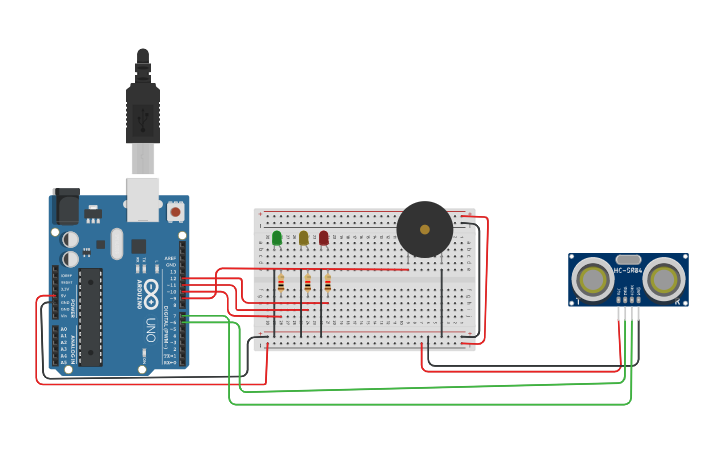 Circuit Design 3 Pin With 3 Led Sonic Sensor Tinkercad