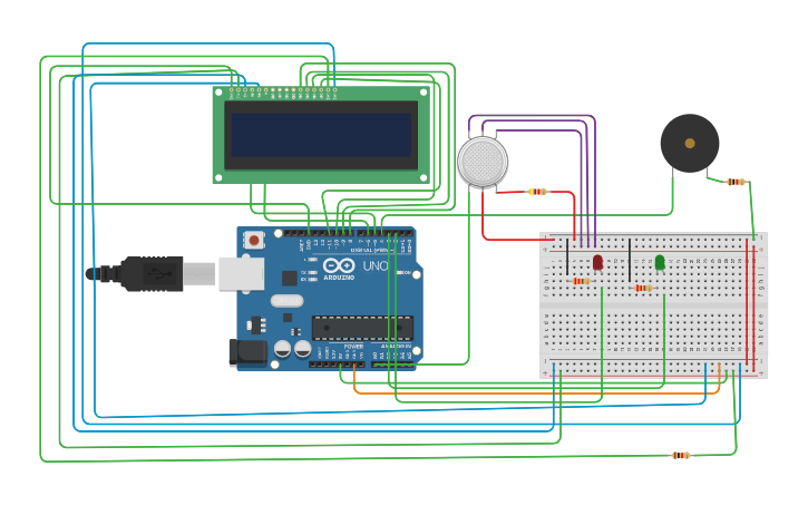 Circuit design Gas Leakage detector using RED,GREEN LED and Sound Alarm ...
