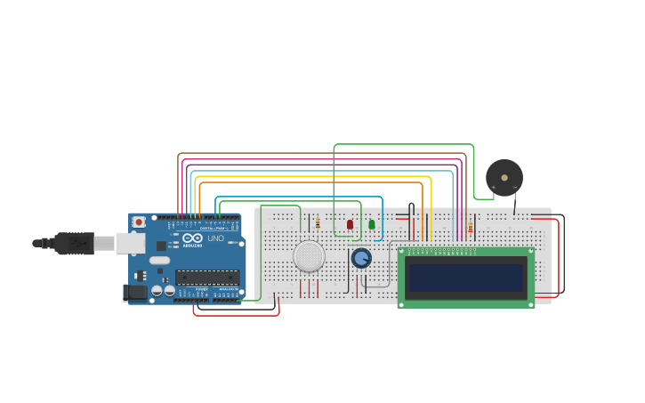 Circuit design Fire breakout alarm - Tinkercad