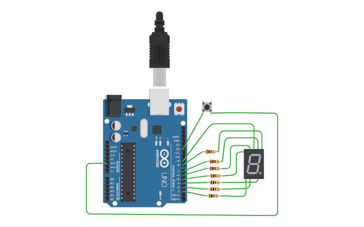 Circuit design Digital Dice - Tinkercad
