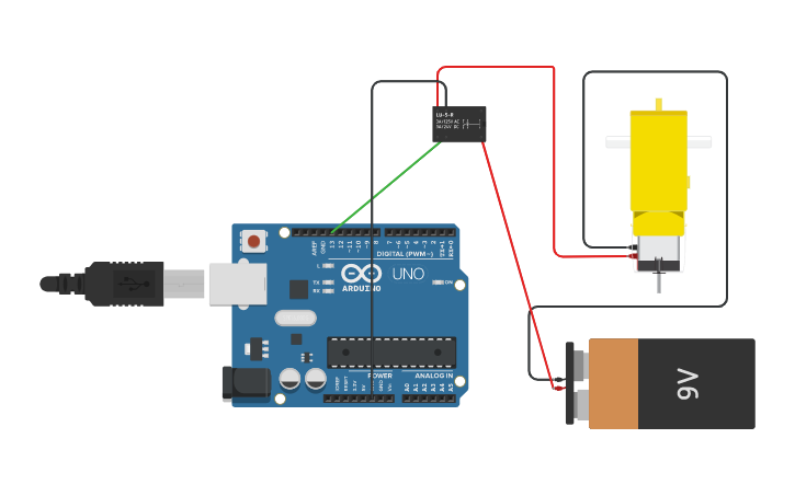 Circuit design MOTOR USING RELAY | Tinkercad