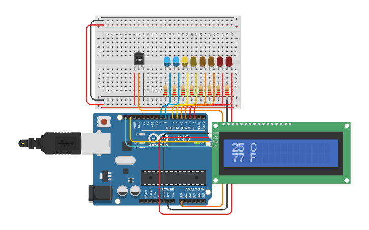 Circuit Design Датчик температуры Tinkercad