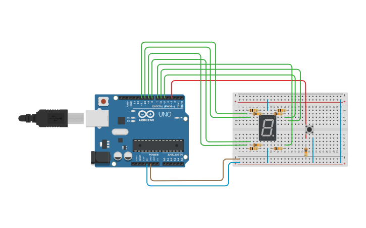 Circuit design 7-Segment Display with Counter - Tinkercad