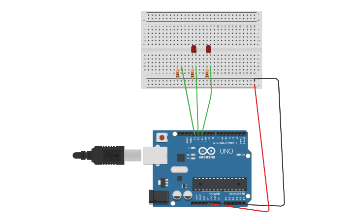 Circuit design LEDs & Breadboards With Arduino in Tinkercad 2 - Tinkercad