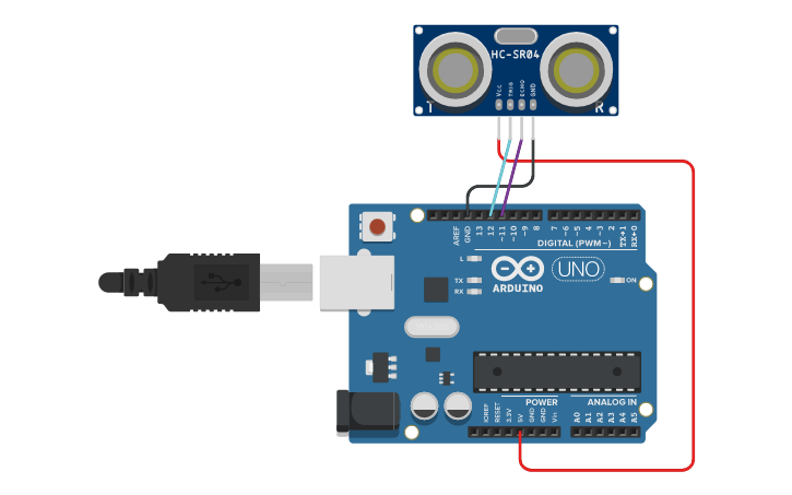 Circuit design Sensor de distancia con arduino - Tinkercad