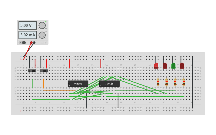 Circuit design 2-to-4 line decoder - Tinkercad
