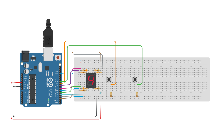 Circuit design DESPLAY Y PULSADOR - Tinkercad