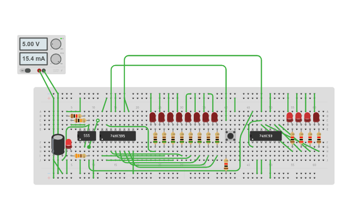 Circuit design shifting data with the 74LS595 - Tinkercad