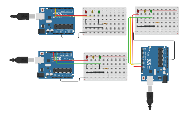 Circuit design PRAKTIKUM 1 - SIMULASI LAMPU LALU LINTAS - Tinkercad