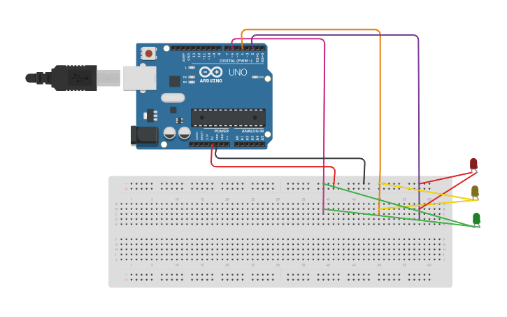 Circuit design 3 LEDS | Tinkercad