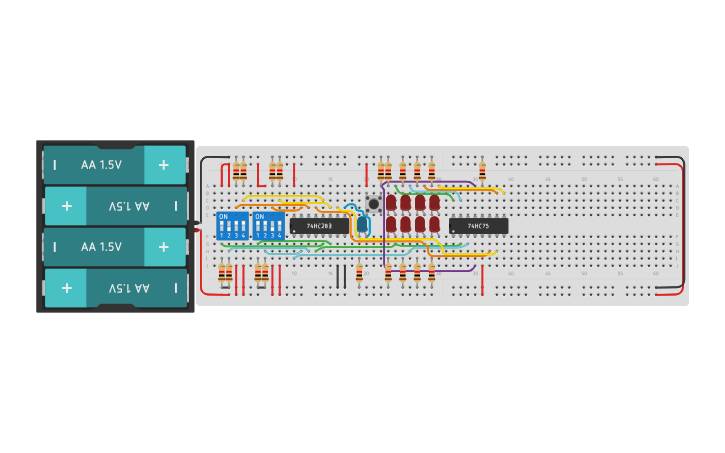 Circuit design 4-Bit-Binary-Adder with memory - Tinkercad