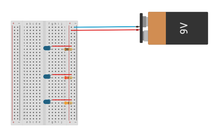 Circuit design Tres leds :) | Tinkercad