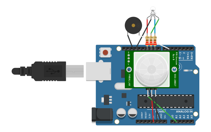 Circuit design Police Motion Sensor Alarm - Tinkercad