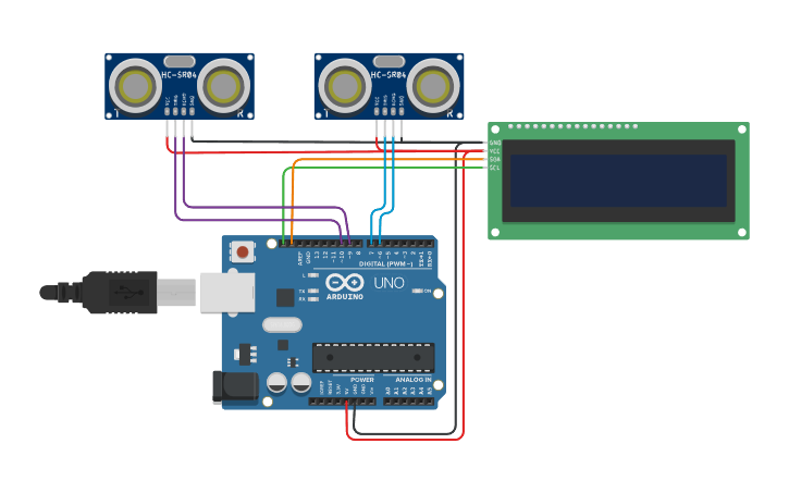 Circuit design EXP-4 [22'5'408] (Parking slot monitoring) - Tinkercad