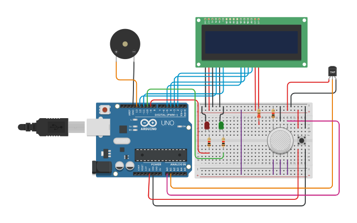 Circuit design Copy of Arduino with LCD and Temperature Sensor - Tinkercad