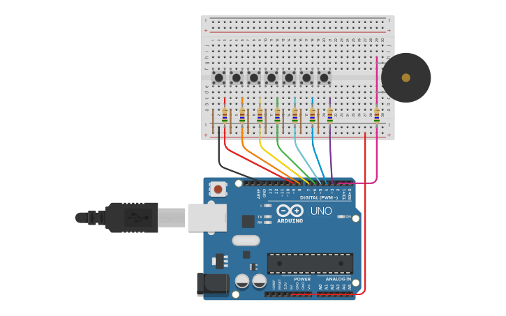 Circuit design piezo piano - Tinkercad