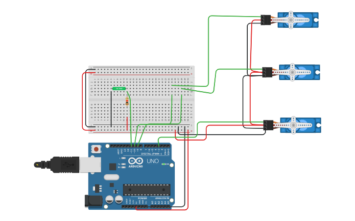 Circuit design Controlling 3 Servo motor with tilt sensor - Tinkercad
