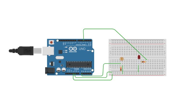 Circuit design Arduino uno LDR - Tinkercad