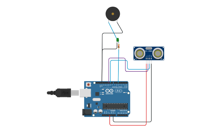 Circuit design Sensor ultrasonido | Tinkercad