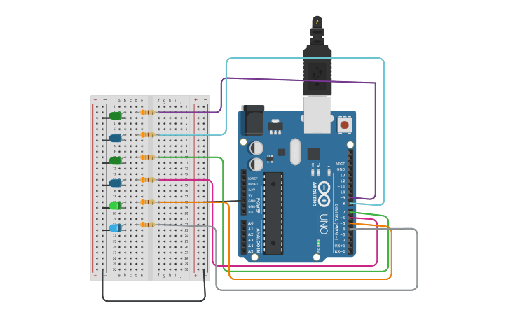 Circuit design Multiples LED - Tinkercad