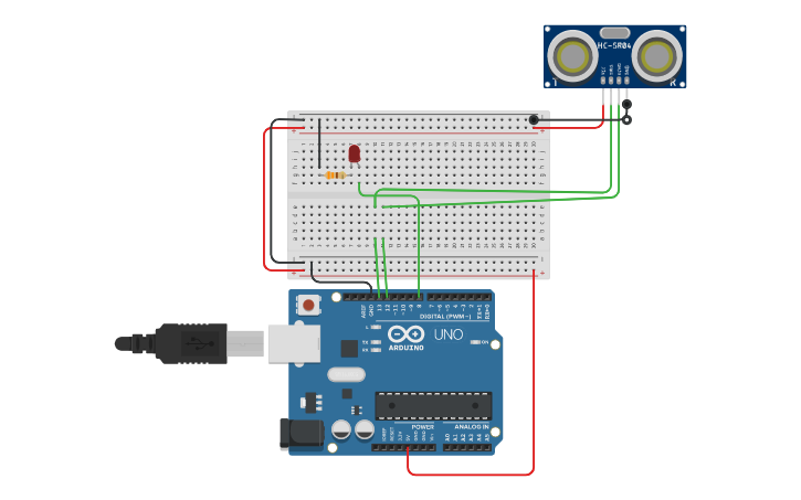 Circuit design Sensor ultrasónico Hc-sr04 - Tinkercad