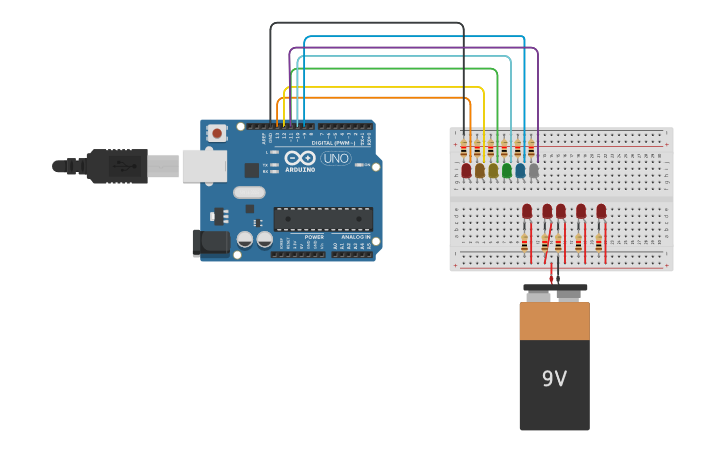 Circuit design 4- Breadboard circuit with arduino patterns - Tinkercad