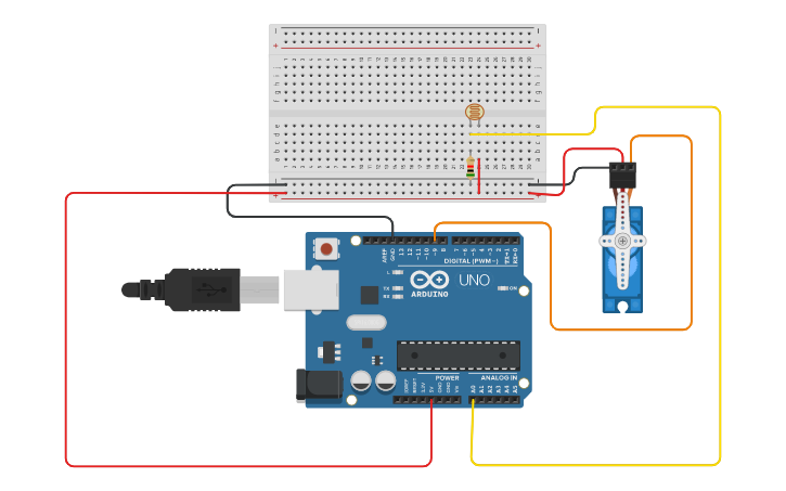 Circuit design LDR SENSOR AND SERVO - Tinkercad