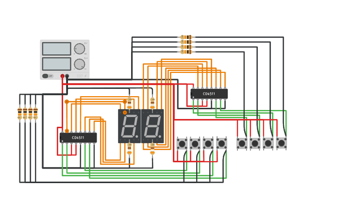 Circuit design Display Binário (Sistema BCD) - Tinkercad