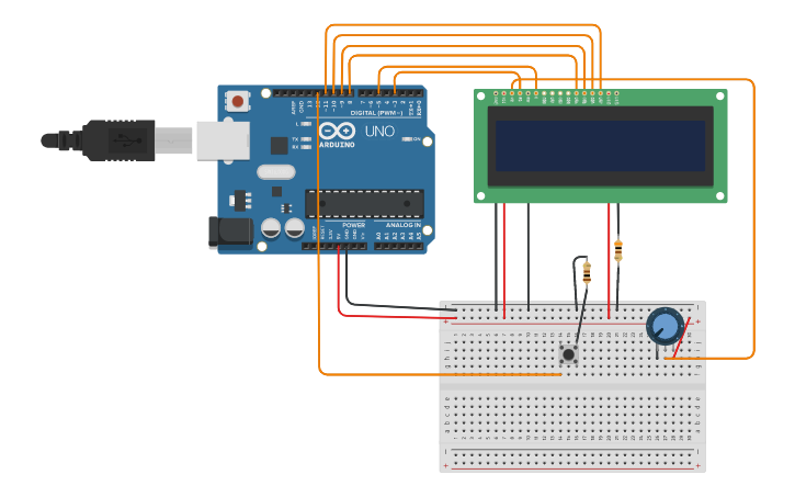 Circuit design LCD with pushbutton - Tinkercad