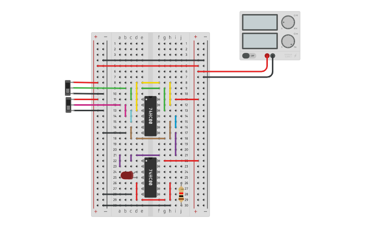 Circuit design XNOR using NAND - Tinkercad