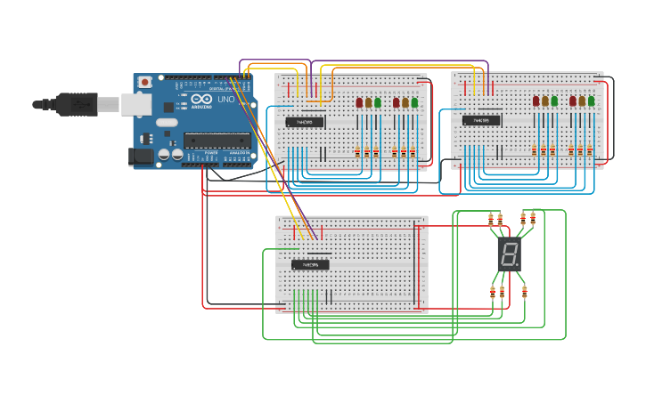 Circuit design ไฟแดง + 7 Segment (แทน lcd) | Tinkercad