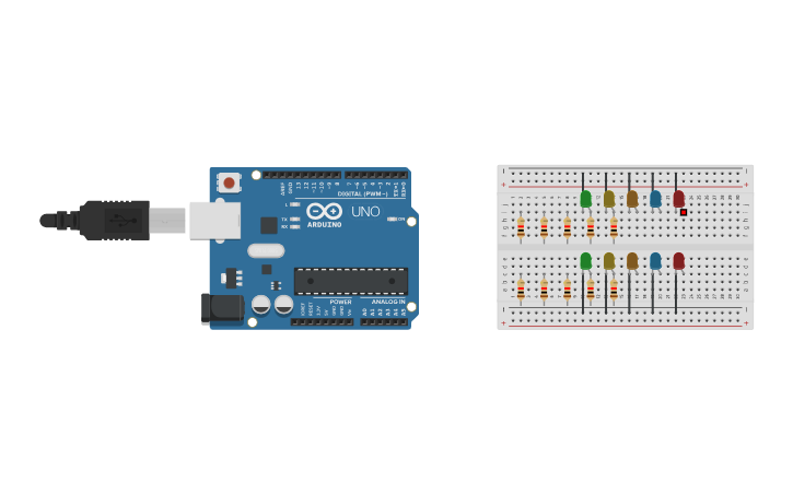 Circuit Design ฝึกปฏิบัติ 4 วงจร Led ไฟวิ่งจำนวน 2 แถวๆละ 5หลอด Arduinoledvr Tinkercad 