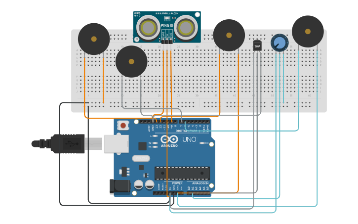 Circuit design Blind Stick Project - Tinkercad