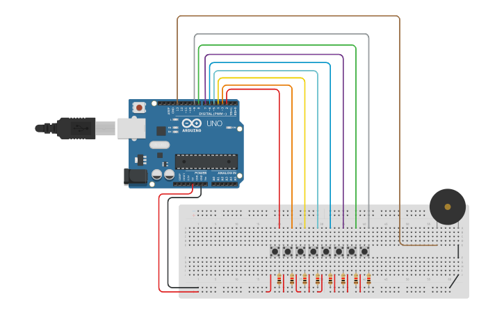 Circuit design Prática II - Piezo | Tinkercad