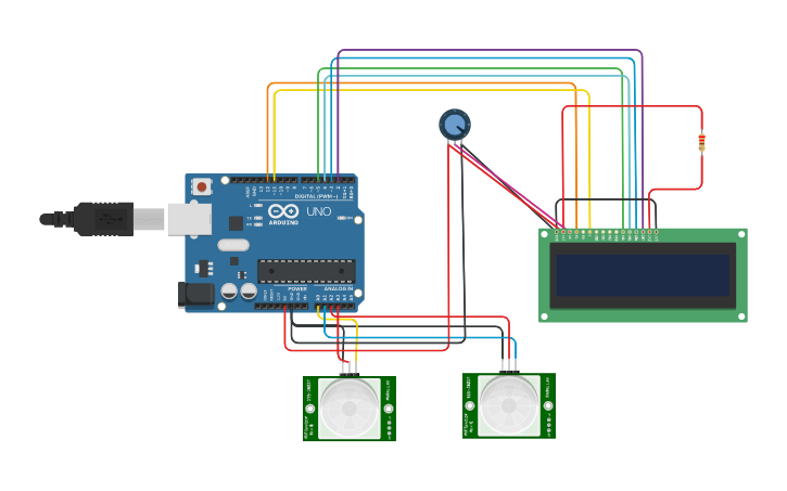 Circuit design Bi Directional Visitor System - Tinkercad
