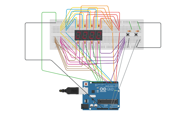 Circuit design 7 Segmentos 4 displays - Tinkercad