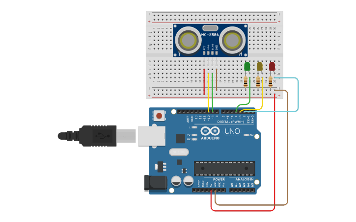 Circuit design interfacing an ultrasonic sensor with arduino - Tinkercad Circuit design interfacing an ultrasonic sensor with arduino - Tinkercad